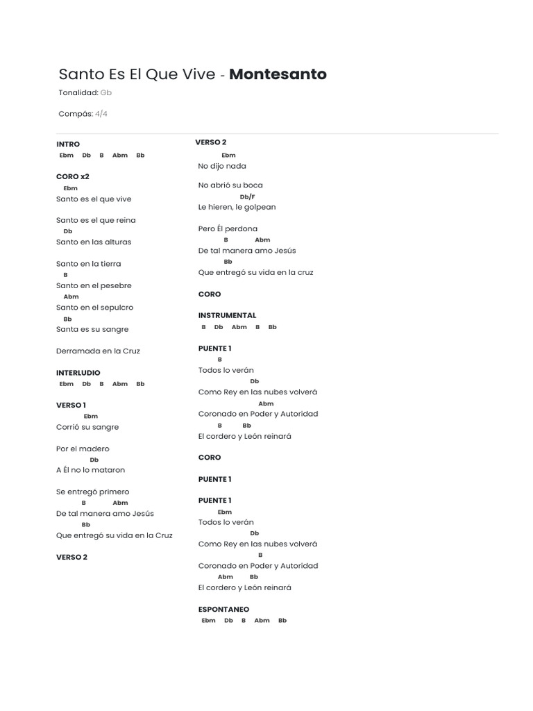 Santo Es El Que Vive - Montesanto - CIFRADO-8 | PDF