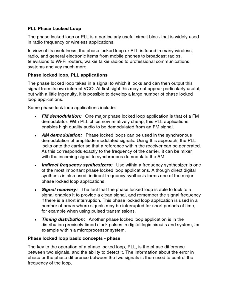 PLL Phase Locked Loop | PDF | Electronic Oscillator | Detector (Radio)