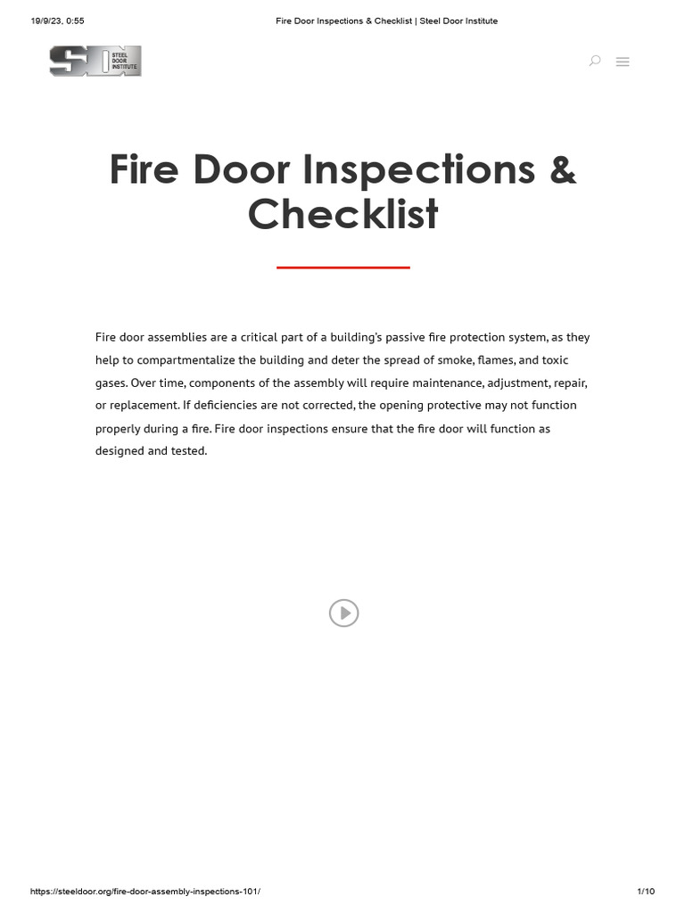 Fire Door Inspections & Checklist - Steel Door Institute | PDF | Fire ...