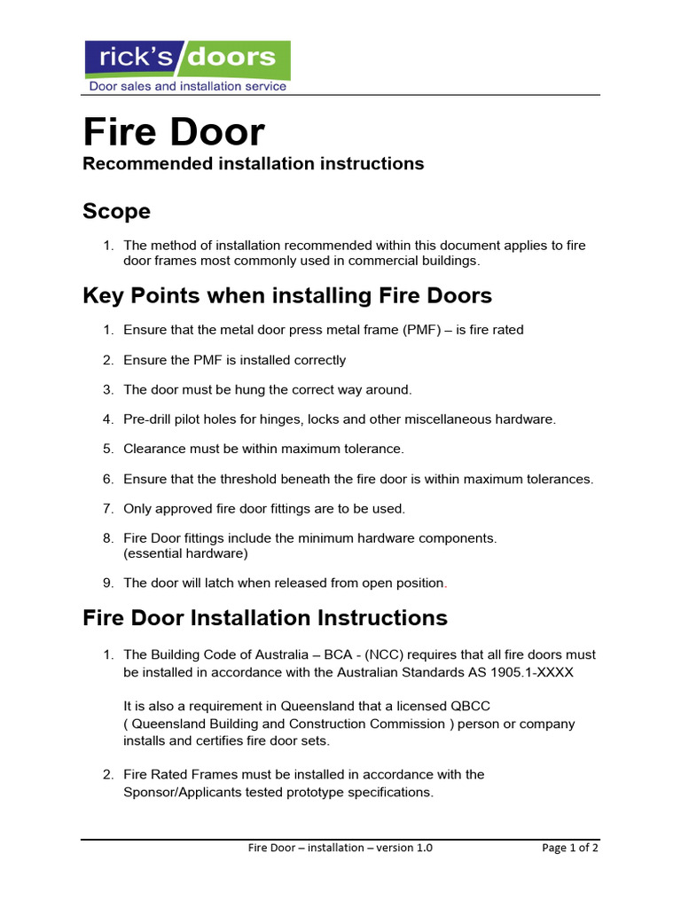Fire Door Installation | PDF | Door | Engineering Tolerance