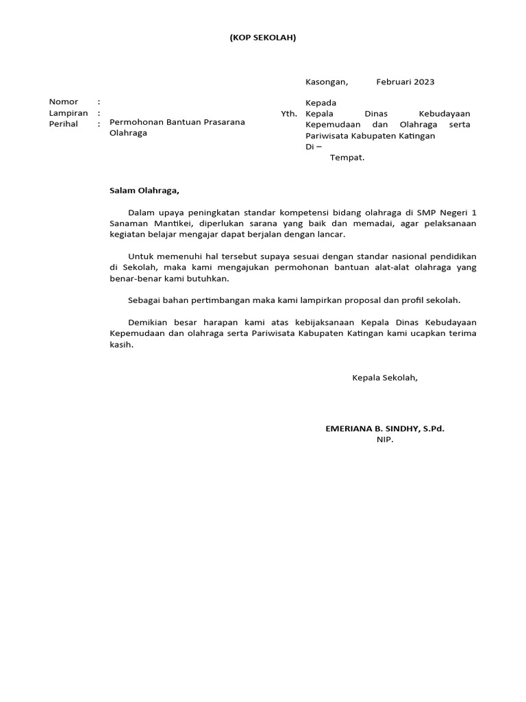 Surat Permohonan Bantuan Alat Olahraga | PDF Surat Permohonan Bantuan Alat Olahraga | PDF