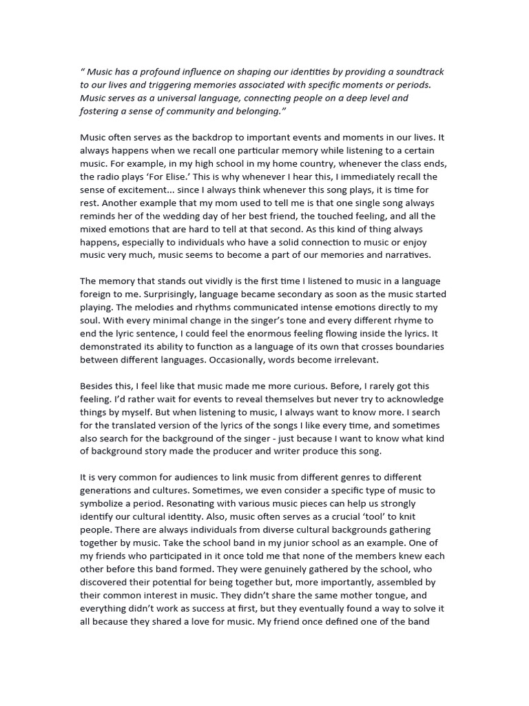 Music and Identity Reflection | PDF | Memory | Feeling