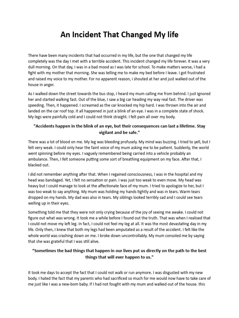 An Accident That Changed My Life | PDF