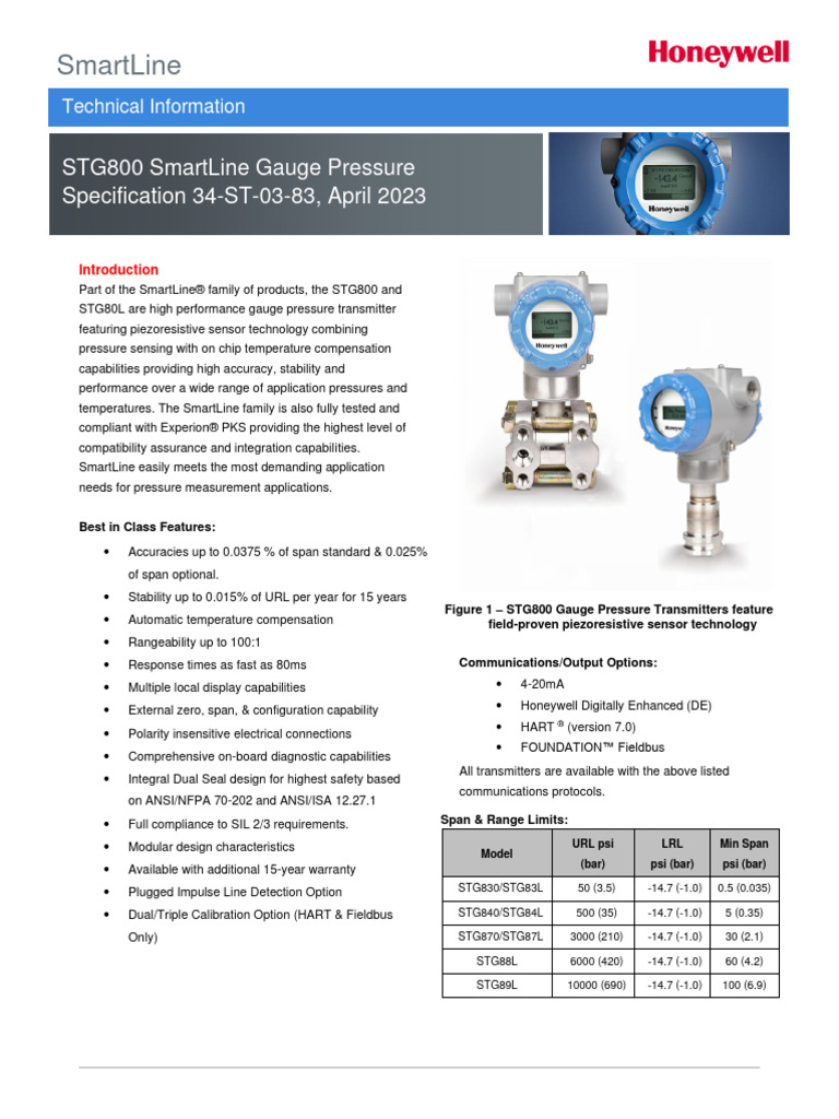 PMT Hps 34 ST 03 83 stg800 | PDF | Calibration | Pressure Measurement