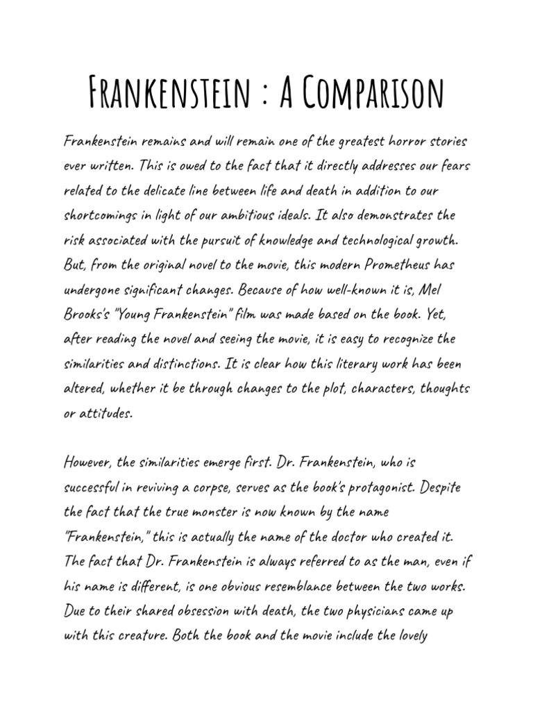 Frankentstien - A Comparison | PDF | Frankenstein | Gothic Fiction