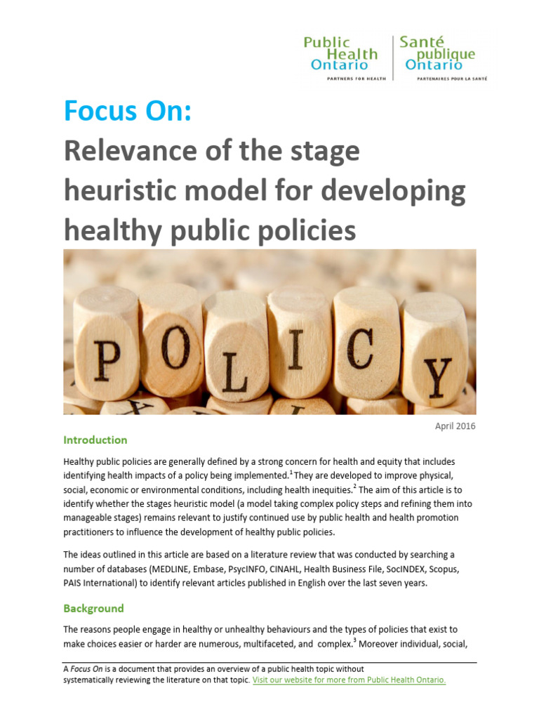 Focus On Stage Model Policies | PDF | Policy | Public Health