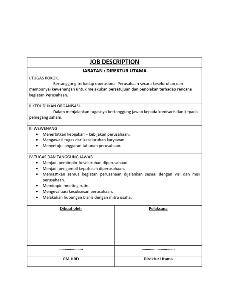 Job Desk Direksi Dan Managerial | PDF