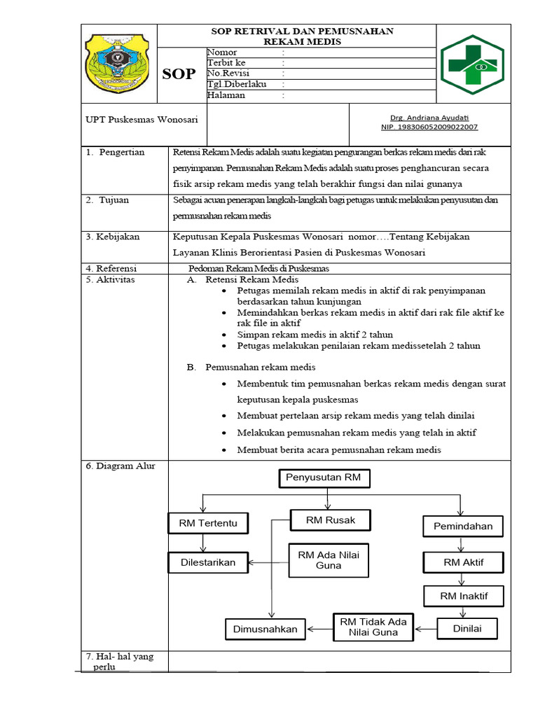 Sop Retensi Dan Pemusnahan Rekam Medis | PDF