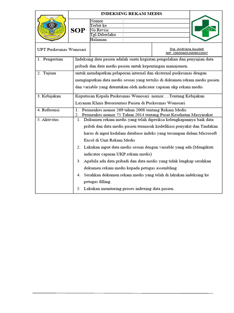 Sop Indeksing Rekam Medis | PDF