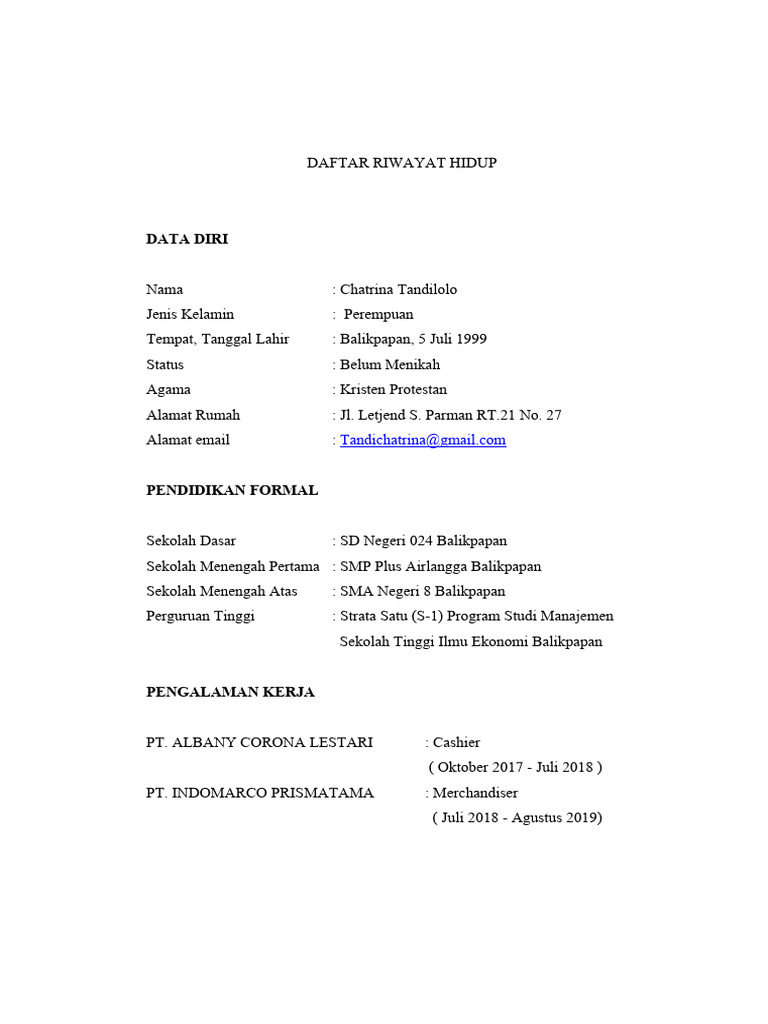 Daftar Riwayat Hidup Proposal | PDF