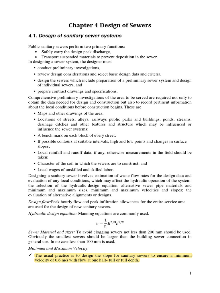 Chapter 4 Design of Sewers 4 1 Design of | Download Free PDF | Sanitary Sewer | Flood