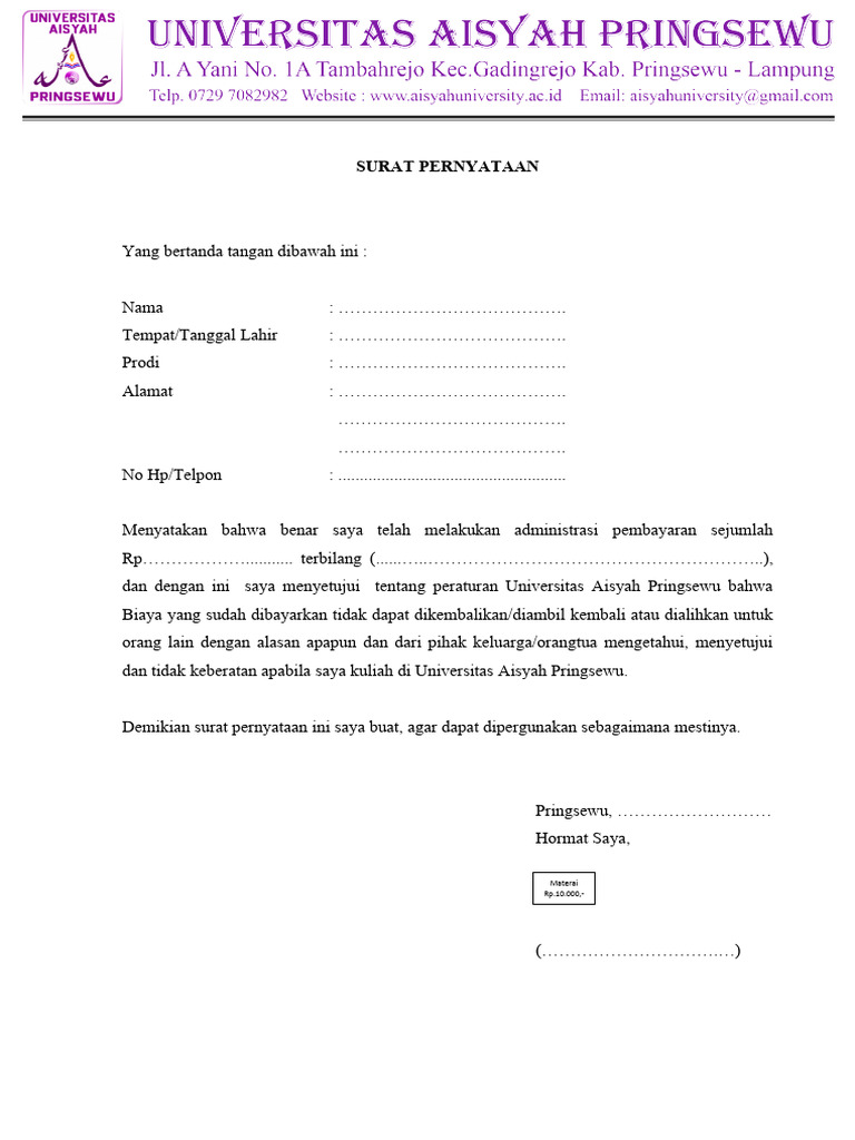 SURAT PERNYATAAN Pembiayaan uap (9) | PDF