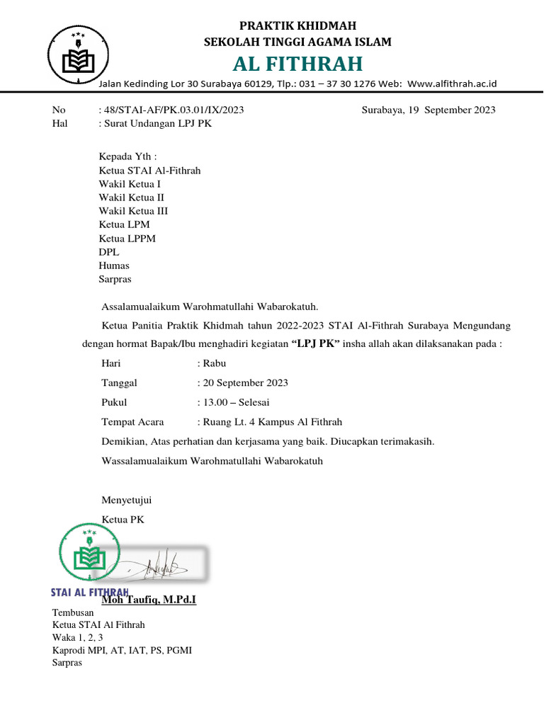 Undangan LPJ PK STAI Al-Fithrah | PDF | Ilmu Sosial