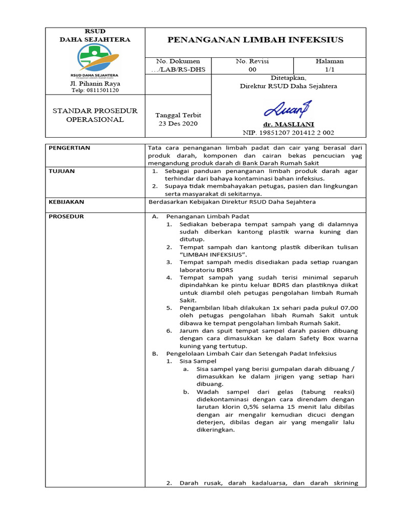 Spo Penanganan Limbah Infeksius | PDF | Sains & Matematika