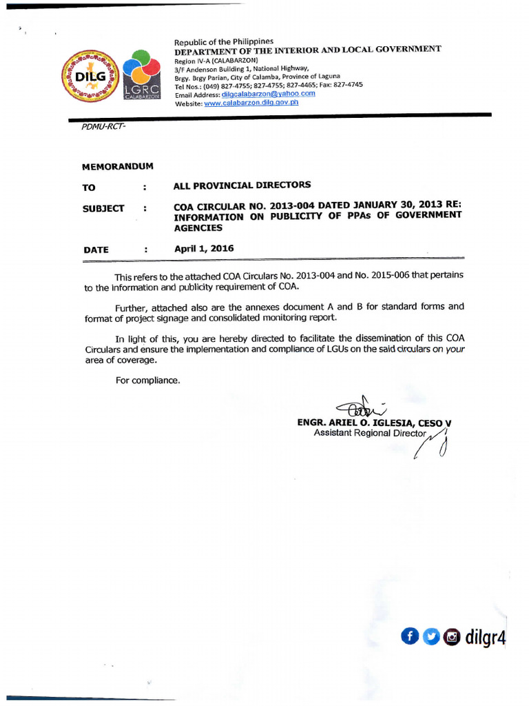 COA Circular No. 2003-004 (Number of Project Visit) | PDF