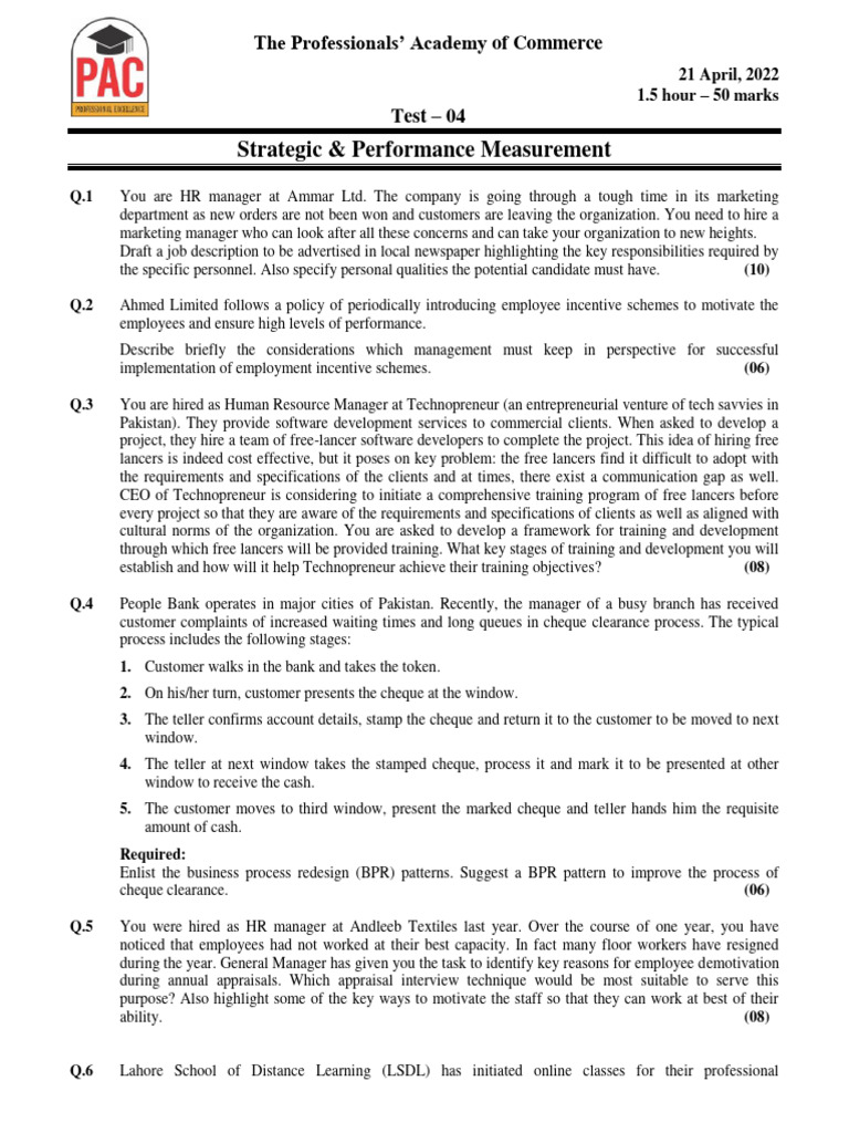 SPM Test-4 Q. Paper (CH 11 To 13) Final | PDF | Employment | Cheque