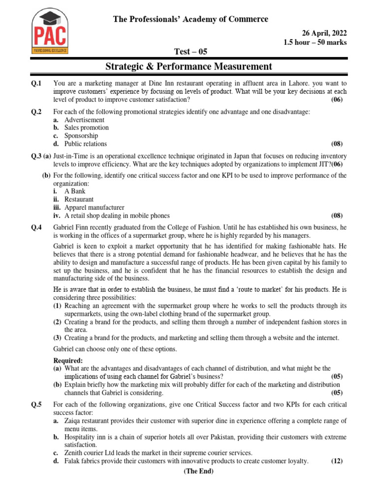SPM Test-5 Q. Paper (CH 14 To 17) Final | PDF | Lean Manufacturing ...