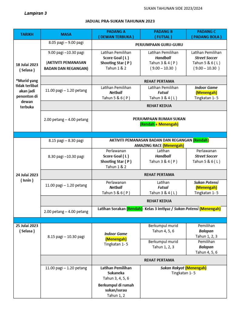 Jadual Pra Sukan Edit | PDF