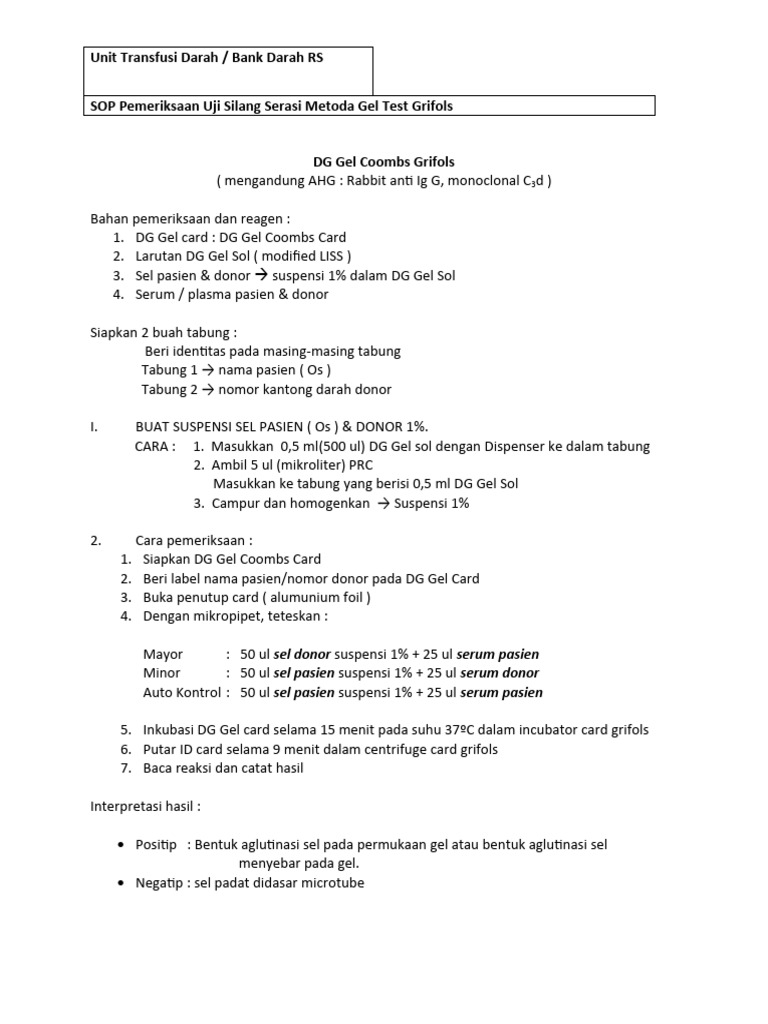 Cara Kerja Crossmatch Grifols | PDF