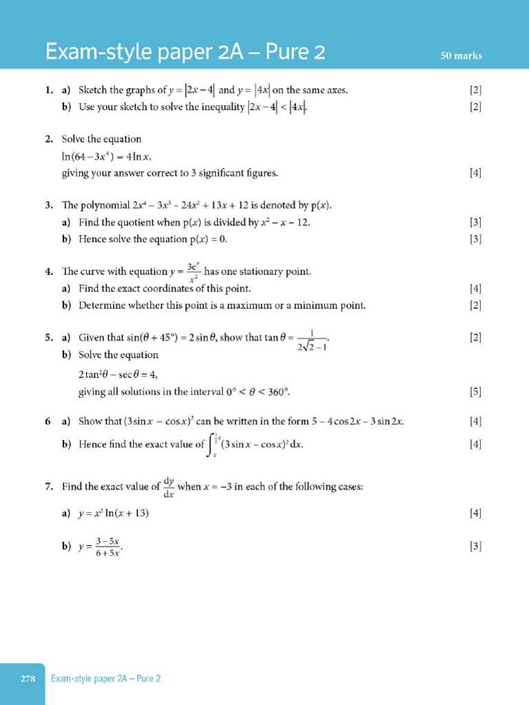 Pure Math 2 Past Paper A B | PDF