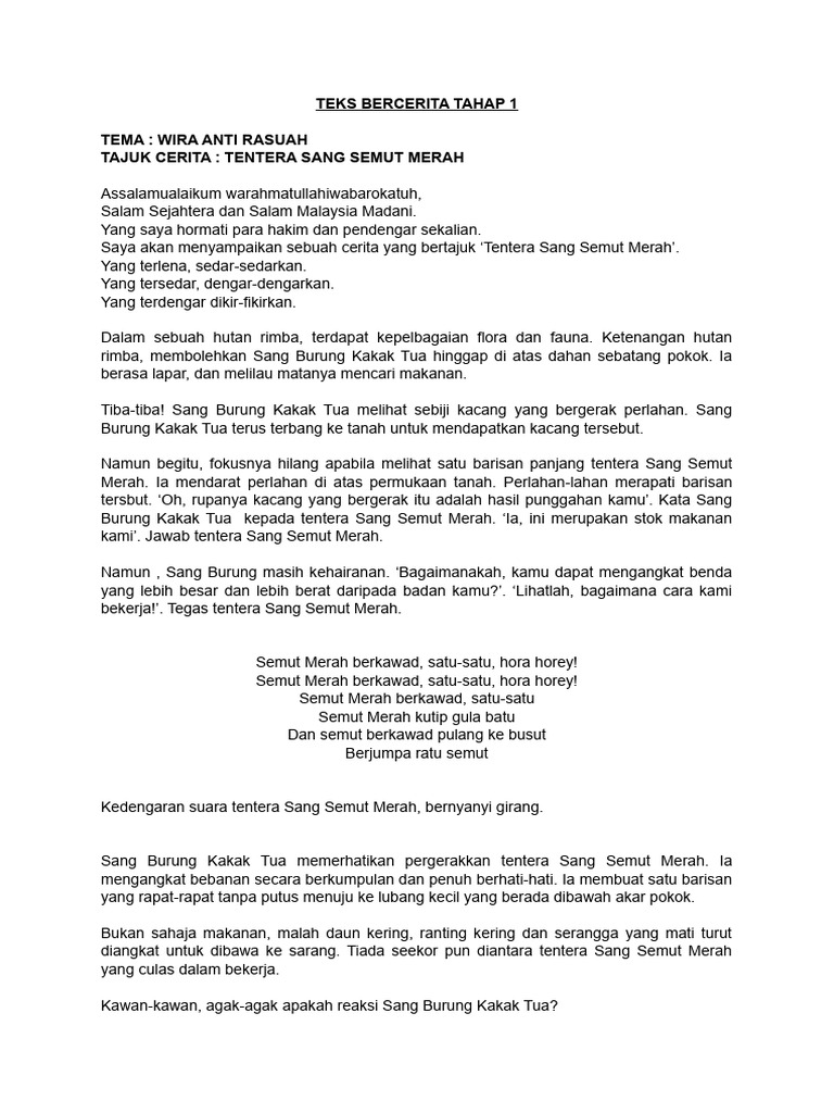 Teks Bercerita Tahap 1 New | PDF
