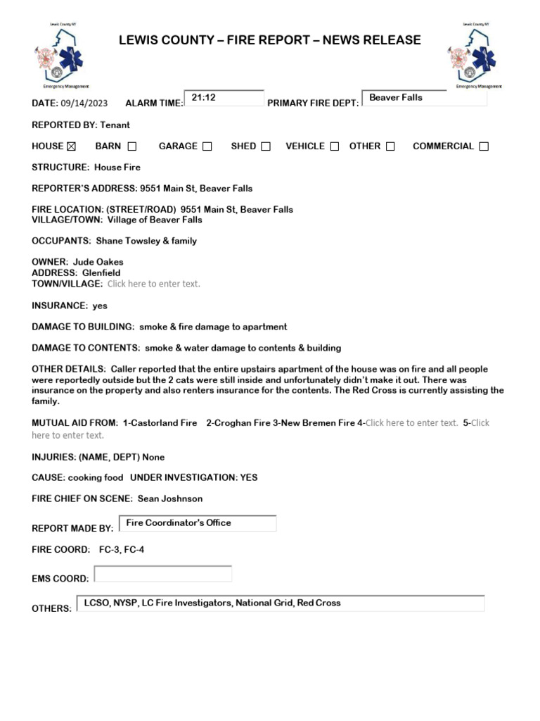 Beaver Falls House Fire Report | PDF