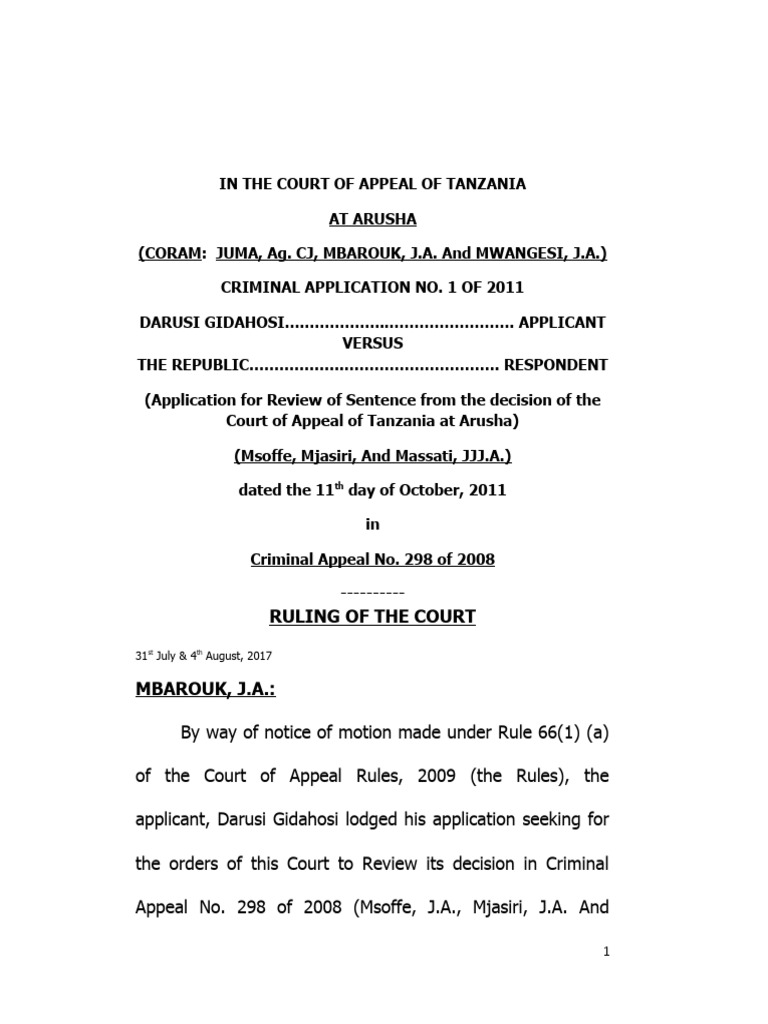Criminal Application No. 1 of 2011 - (Ruling) | PDF | Affidavit ...