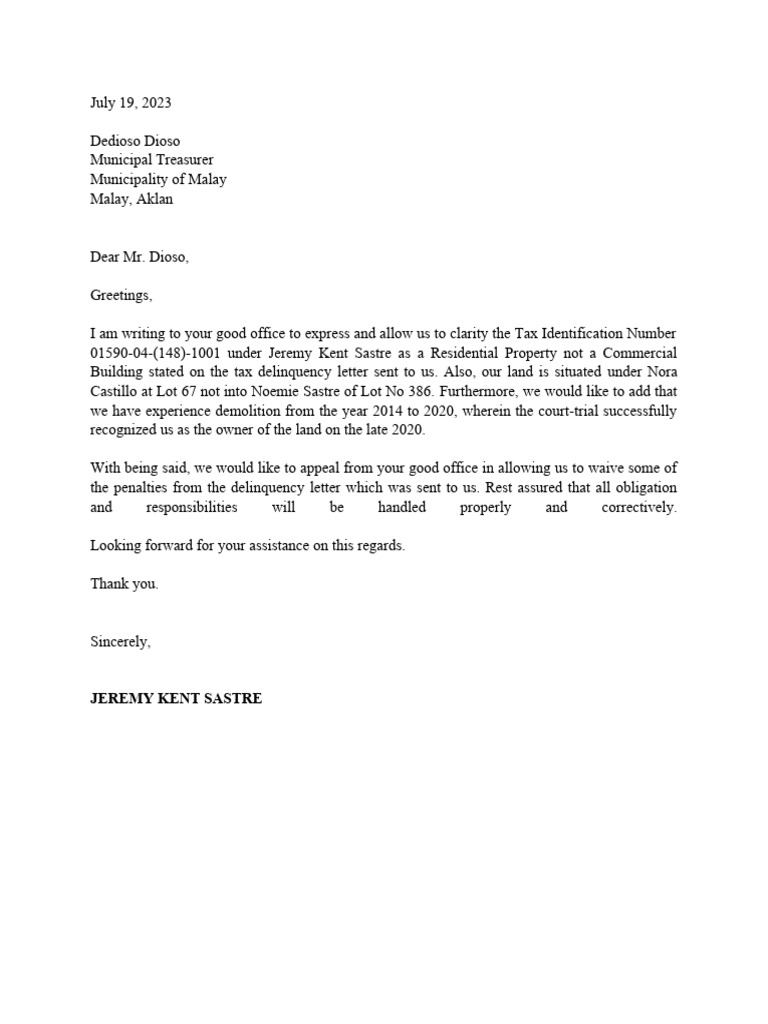 Appeal for Tax Penalty Waiver | PDF | Business | Finance & Money Management