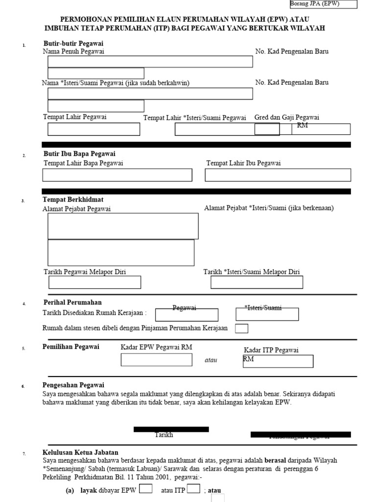Borang Permohonan Pemilihan EPWAtau ITP | PDF