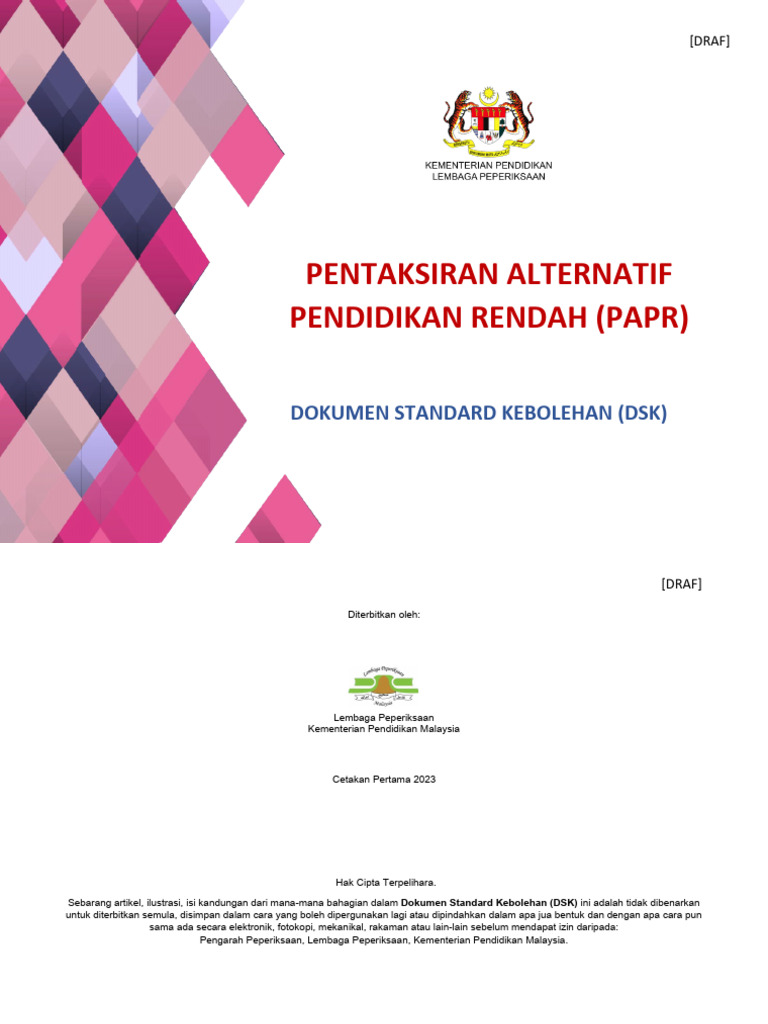 Pentaksiran Alternatif Pendidikan Rendah (Papr) : Dokumen Standard ...