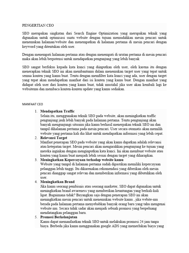 Pengertian Ceo - Docx BDP | PDF