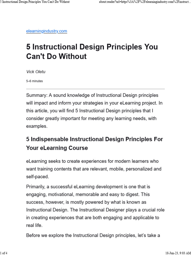 5 Instructional Design Principles You Can't Do Without | Download Free PDF | Instructional ...