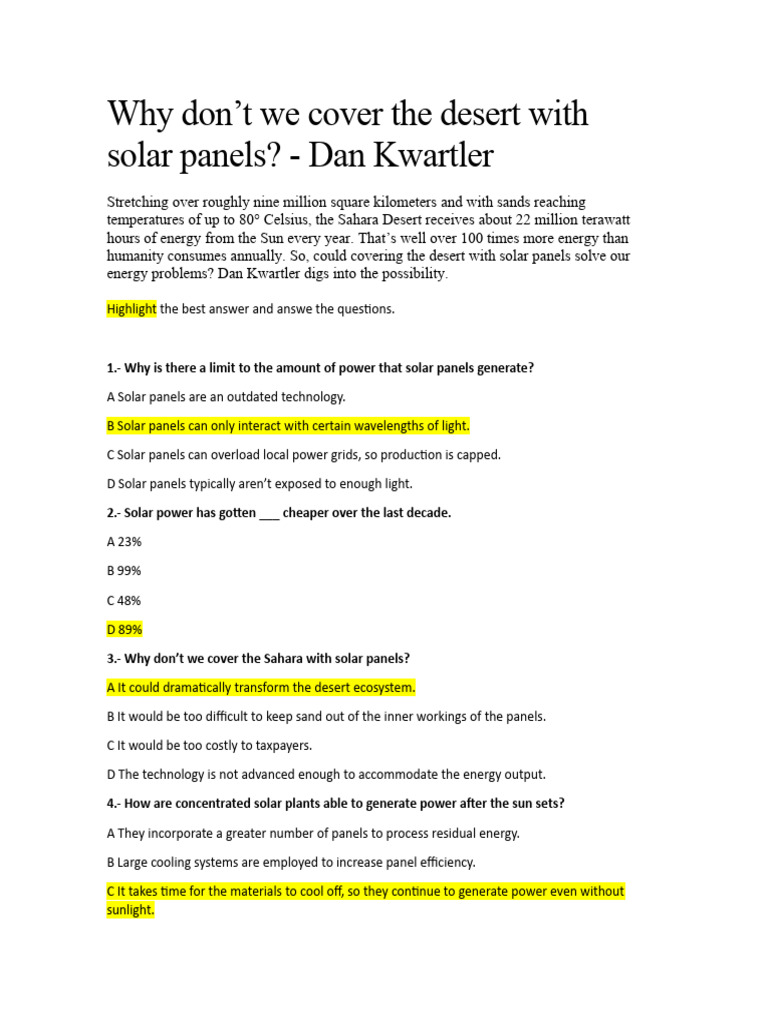 Act. 20-09-2023 Why Don't We Cover The Desert With Solar Panels | PDF ...