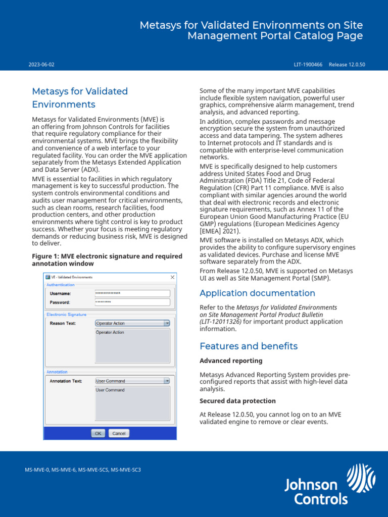 Metasys For Validated Environments On Site Management Portal Catalog ...