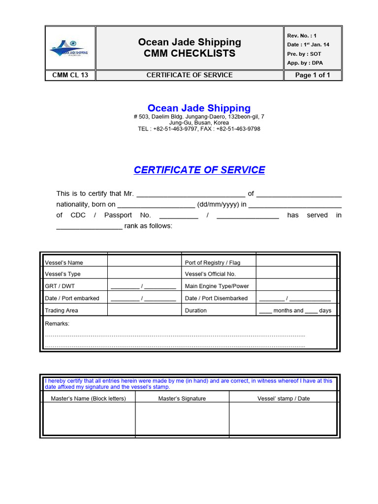 CMM CL 13 - Certificate of Service | PDF
