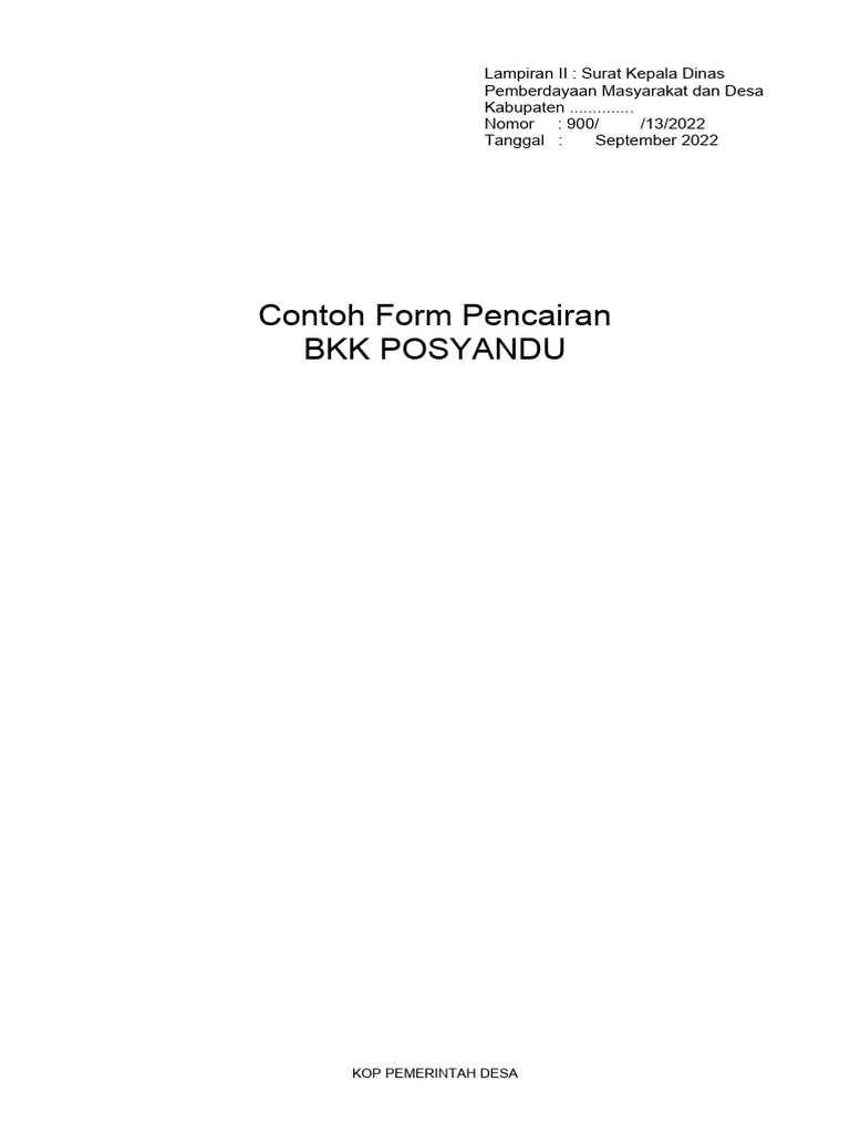 Contoh Form Pencairan BKK Posyandu | PDF