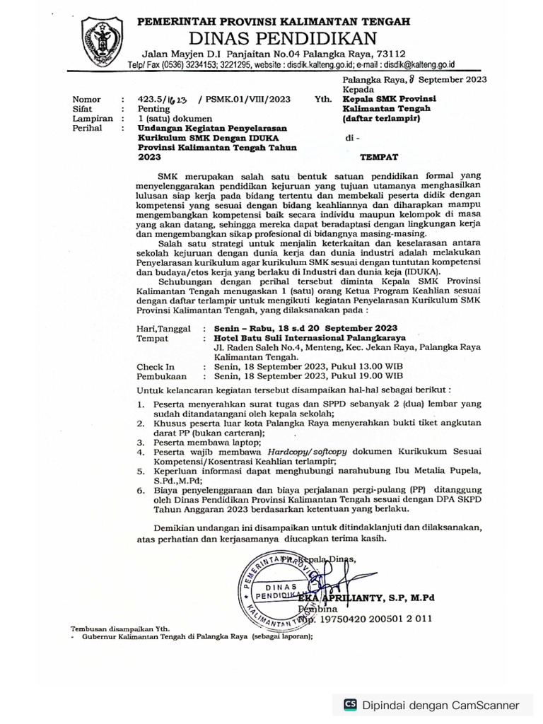 Undangan Peserta Keg - Penyelarasan Kurikulum SMK Dengan IDUKA | PDF