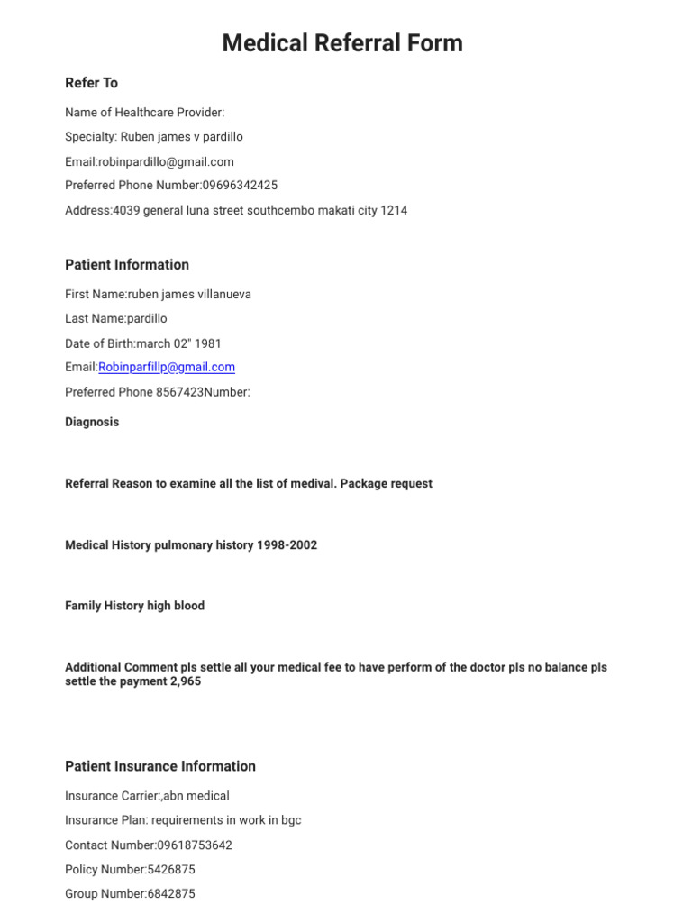 Carepatron - Ruben James Pardillo - Medical Referral Form | PDF | Law ...
