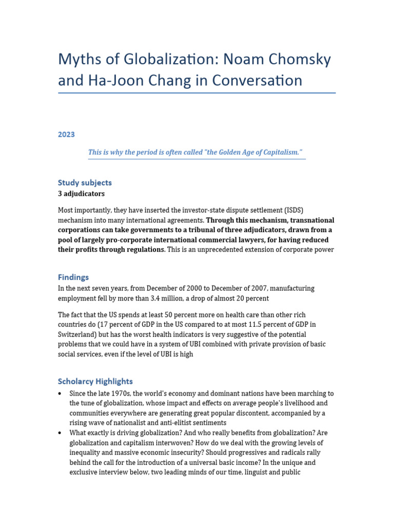 Myths of Globalization Noam Chomsky and Ha Joon Chang in Conversation ...