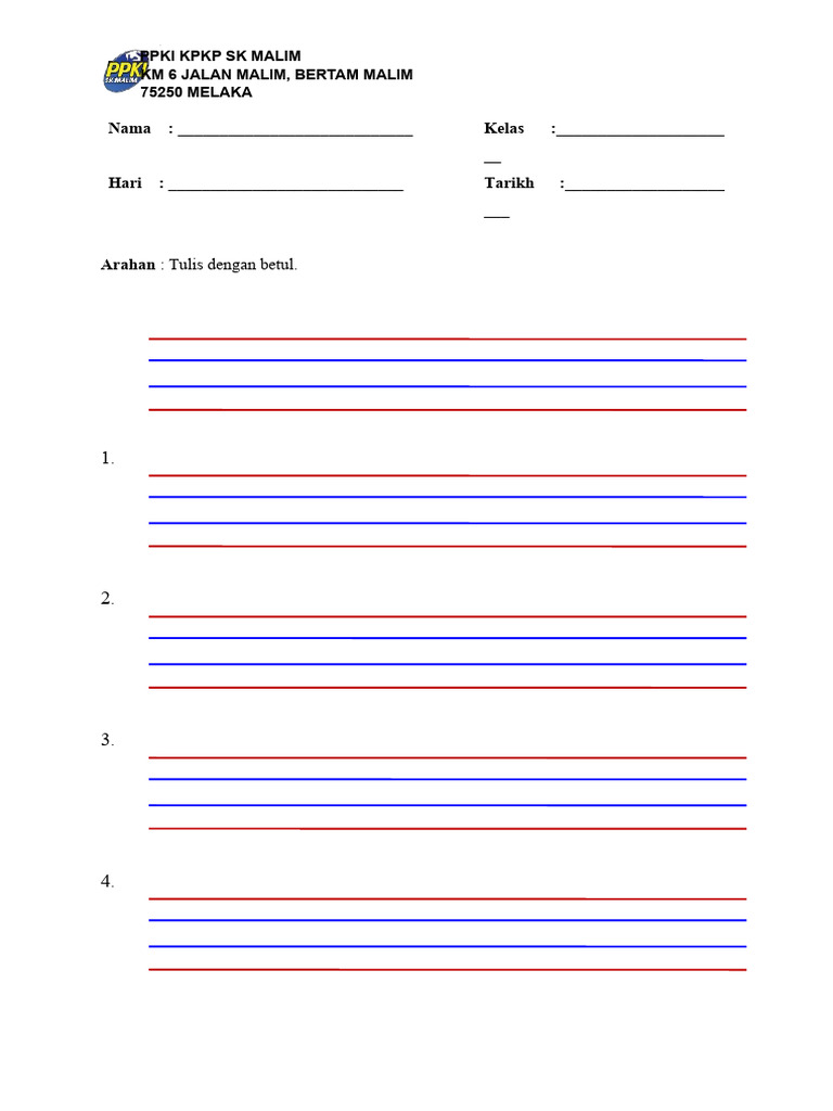 Latihan Garis Merah Biru Lembaran Kosong Pdf
