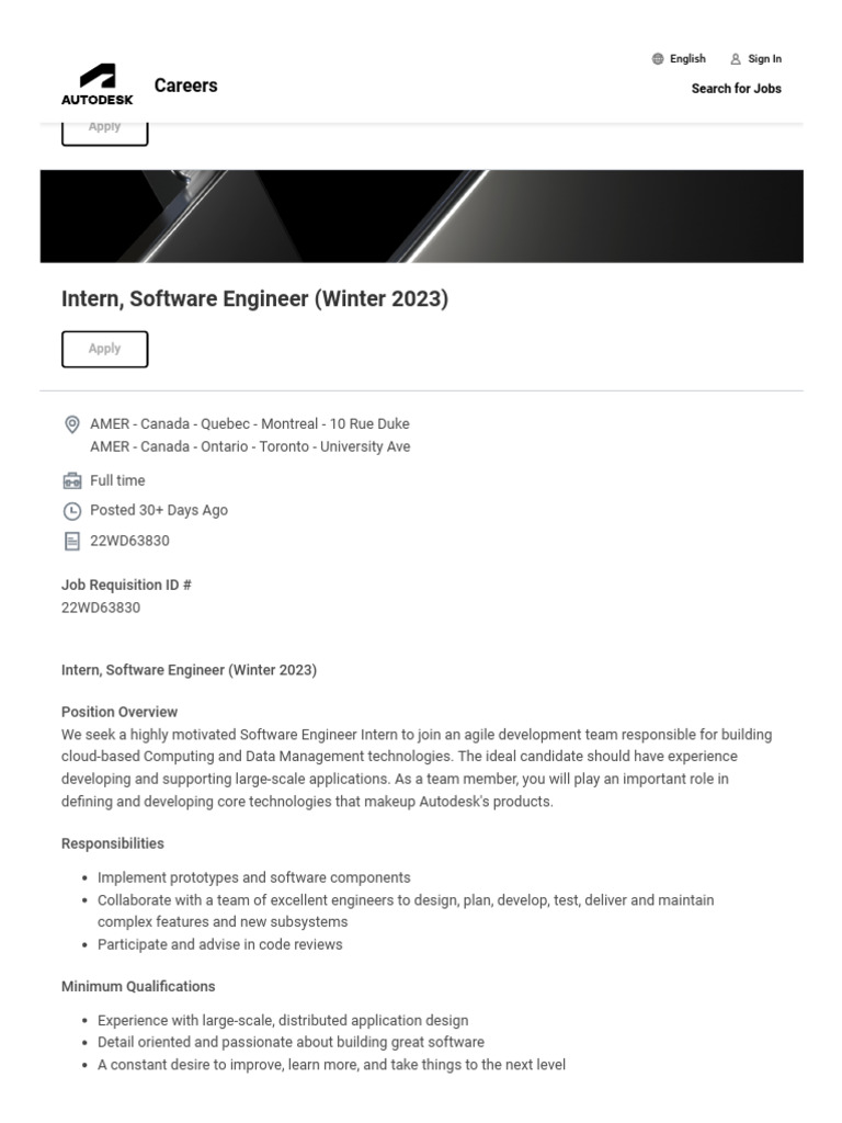 Autodesk Intern, Software Engineer (Winter 2023) | PDF | Software | Engineer
