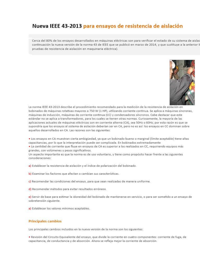 IEEE 43-2013: Ensayos de Aislación | PDF | Aislador (Electricidad ...