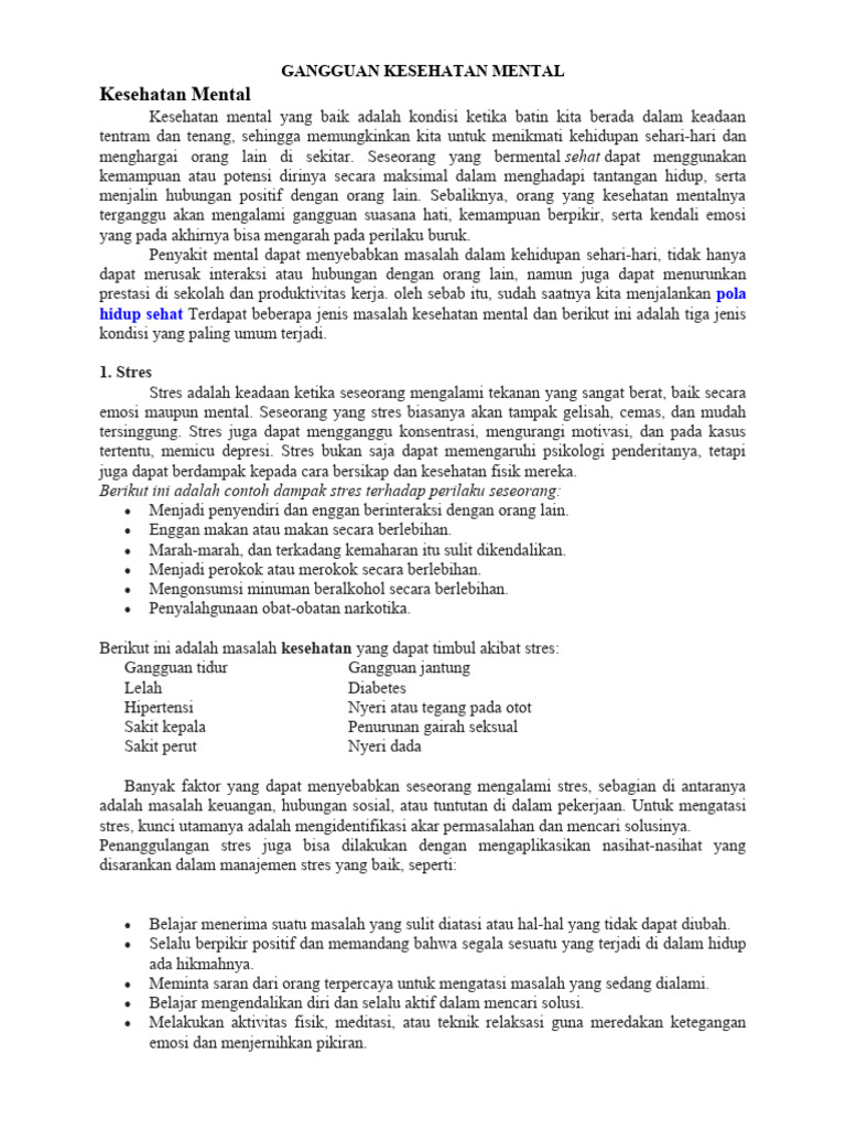 Gangguan Mental: Stres, Kecemasan, Depresi | PDF | Pengembangan Diri | Gaya Hidup