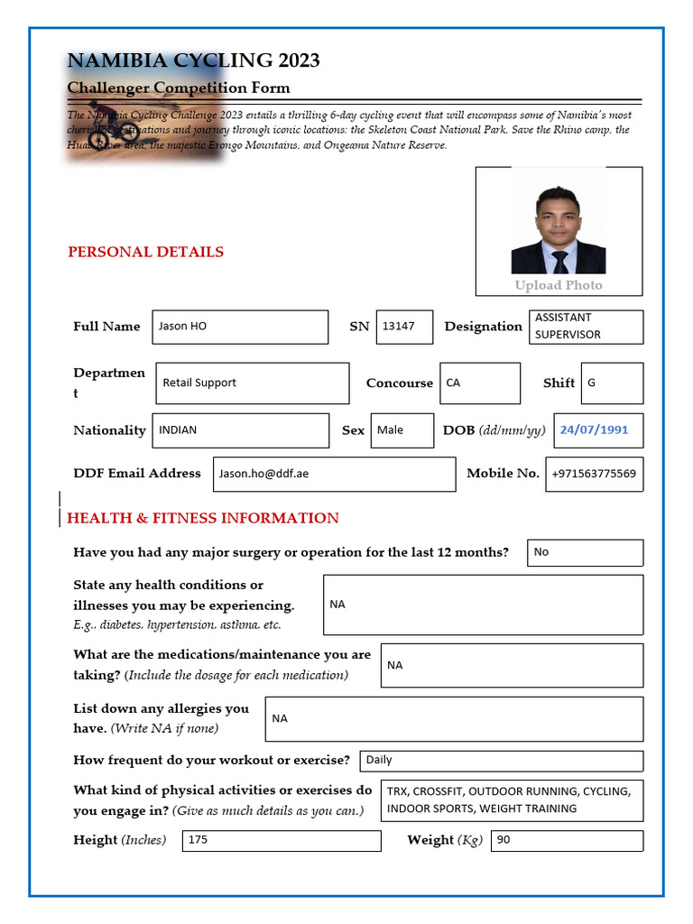 Namibia Cycling Challenge 2023 Form | PDF | Social Media | Popular ...