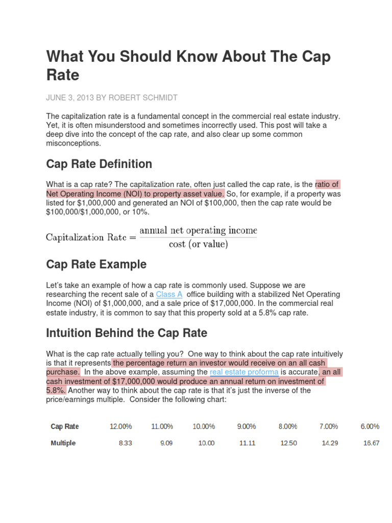 What You Should Know About The Cap Rate | PDF | Discounted Cash Flow ...