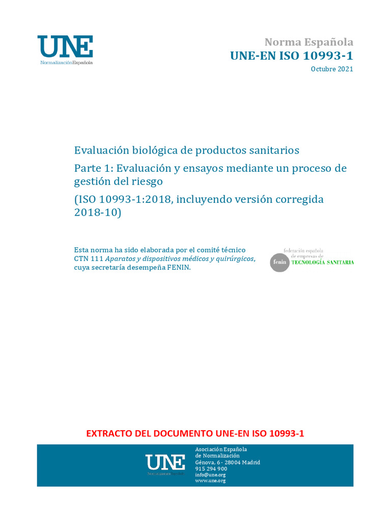 (Ex) Une-En Iso 10993-1 2021 | PDF | Dispositivo médico | Medicina