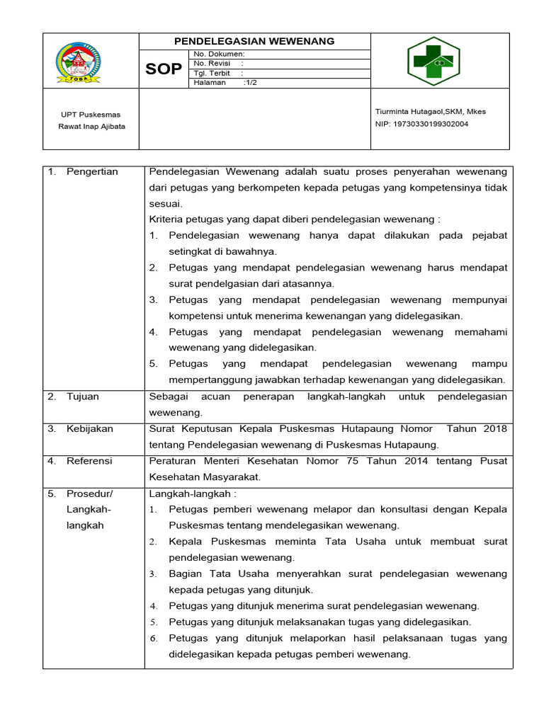 Sop Pendelegasian Wewenang | PDF | Karier & Perkembangan | Pengelolaan Keuangan & Uang