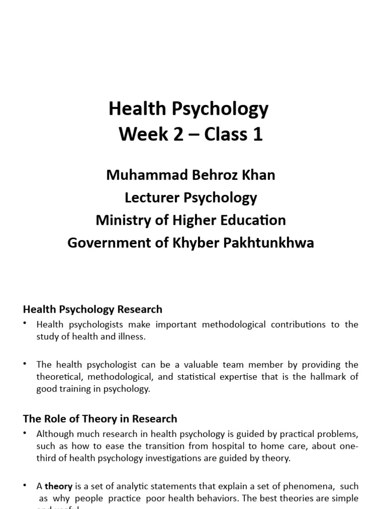 Health Psychology - Week 2 - Class 1 | PDF | Experiment | Health Psychology