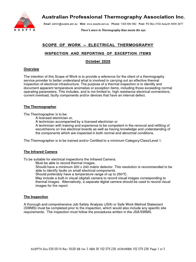 AUSPTA 039 - Scope of Work (Electrical) 0514 Rev 1020 SB Ver 3 | PDF ...