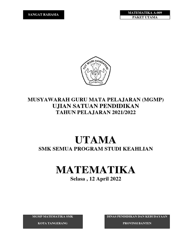 Naskah Soal Usp Matematika 2022 | PDF | Metode & Bahan Ajar